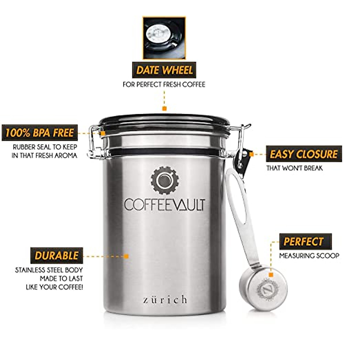 Coffee Canister for Ground Coffee with Scoop, 22oz CoffeeVault Coffee Container for Ground Coffee and Coffee Bean Storage, Coffee Storage Airtight Canister with CO2 Valve to Keep Coffee Fresh