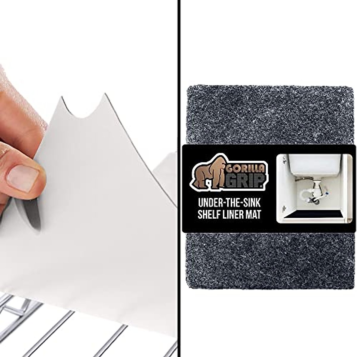 Gorilla Grip Wire Shelf Liners Set of 3 and Under Sink Mat, Wire Shelf Liner Size 14x24 in Clear, Waterproof Hard Plastic, Under Sink Mat Size 24x30 in Charcoal, Slip Resistant, 2 Item Bundle