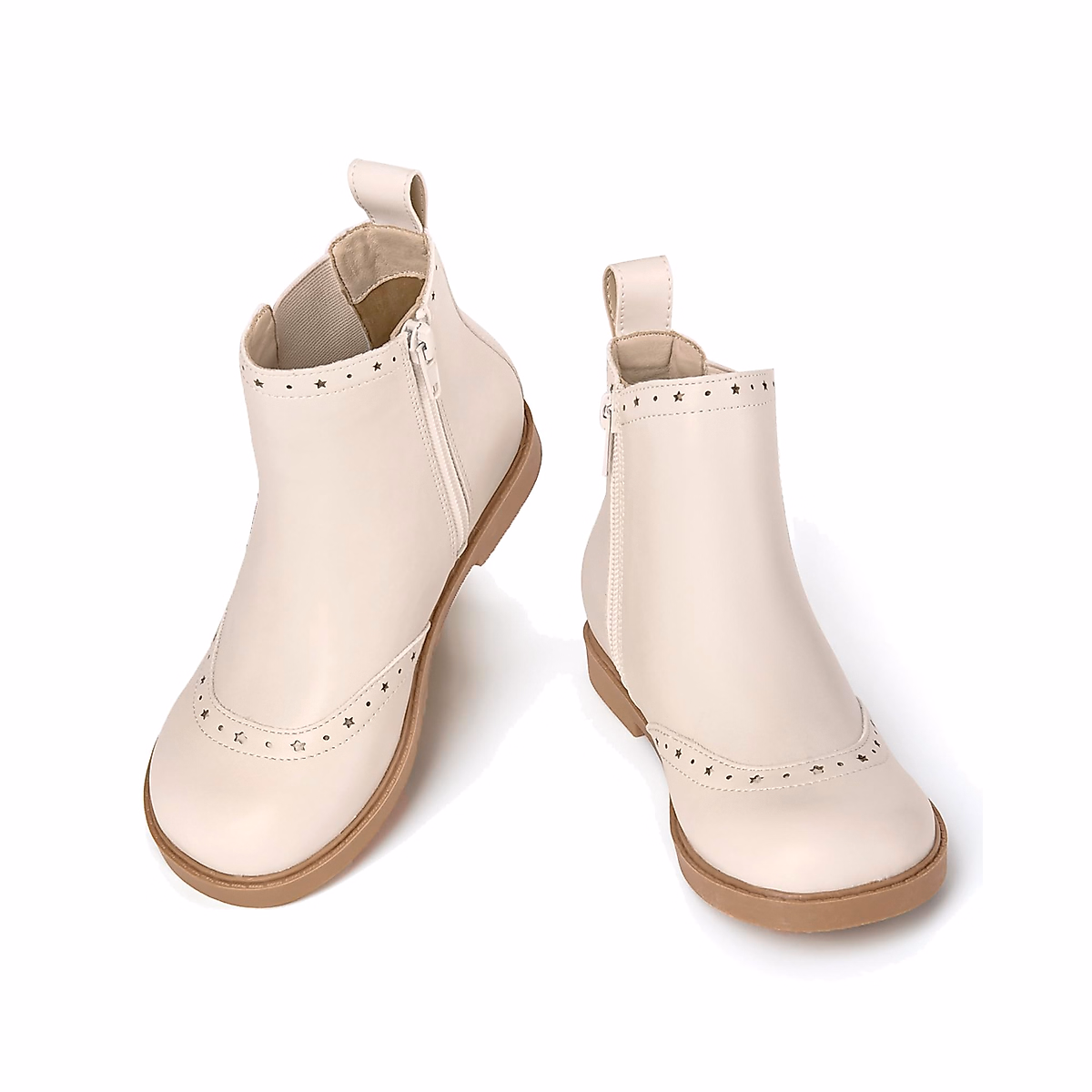 Coutgo Girls Chelsea Ankle Boots Side Zipper Comfortable Combat Dress Booties for Toddler/Little Kid/Big Kids, Beige, Size 2