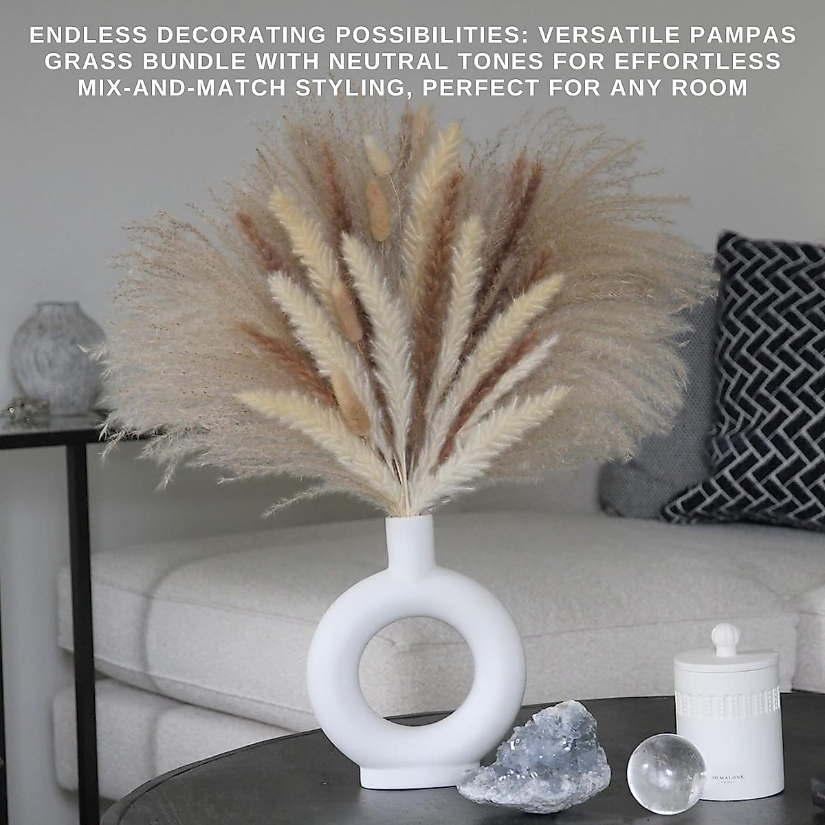 Natural Dried Pampas Grass Bouquet - 85 PCS with Bunny Tails, Dried Flowers, and Pompas for Boho Home Decor, Wedding Floral Arrangements, Rustic Farmhouse Party in White and Brown
