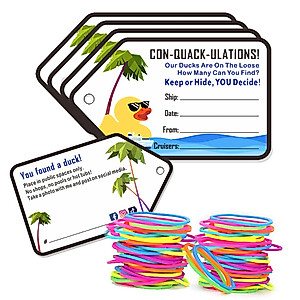Duck Duck Tags, Cruising Rubber Duck Tag, Ducking Game Cards, 35 Pack, 2.2 x 3.5 Inches, with Hole and 35 Rubber Bands