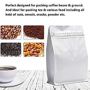 50 Pieces 4 Ounce White Kraft Paper Coffee Bags, Stand Up Coffee Pouches with One Way Degassing Valve and Reusable Side Zipper (Pull Tab to Open) Flat Bottom - Stand Up Well (4oz, 0.25lb, 100gram)