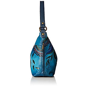 Anna by Anuschka Hand Painted Leather Women's Large Shoulder HOBO, Denim Paisley Floral
