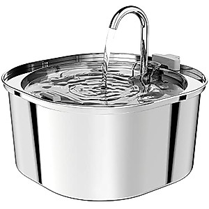 PEKTACO Cat Water Fountain - Pet Water Fountain Dog Water Dispenser Replacement Filters, 3.2L/108oz Stainless Steel Water Fountain for Cats Inside