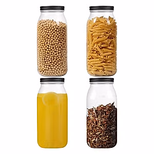 Party Club of America 4Pack 64 Ounce Black Plastic Jars Wide Mouth With Lid Large Mason Jars 64 OZ Half Gallon Mason Jars Food Storage Jars