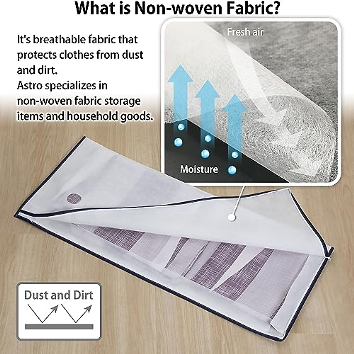 Astro 001-10 Kimono Storage Bag, White, 2-Way Opening, Set of 5, Transparent Window, Non-woven Fabric, Zipper Type