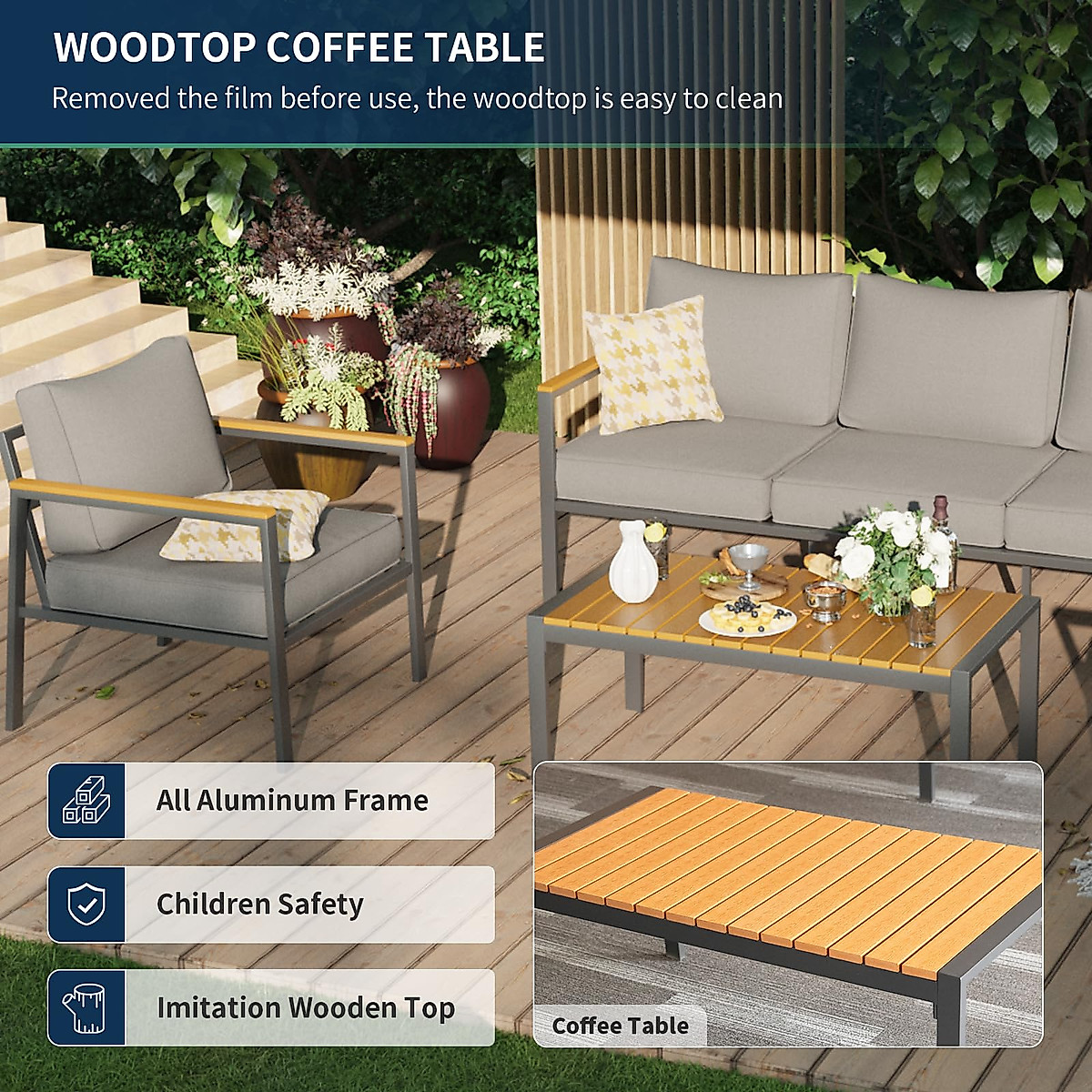 Amopatio Aluminum Patio Furniture Sofa,All-Weather Metal Outdoor Sofa,Modern 2-Seat Couch with Waterproof Covers,Dark Grey (ONLY LOVESEAT)