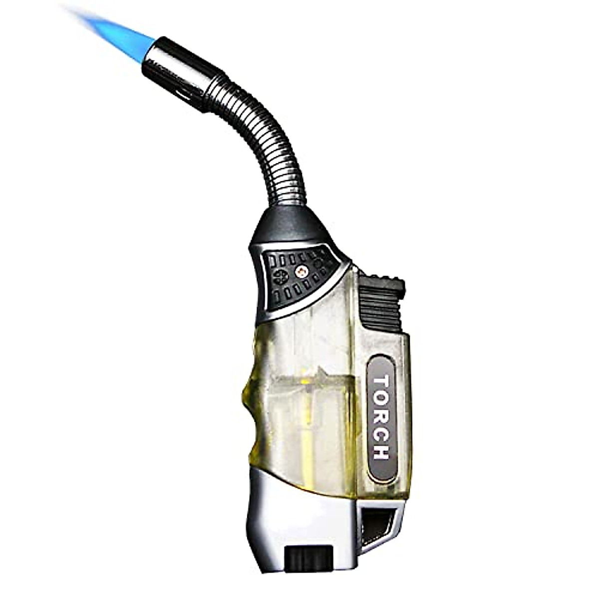 Yeuligo Torch Lighters, Butane Lighter with 360° Flexible Neck and Visible Window, Refillable Grill Lighter with keyhole, Clear(without Gas)