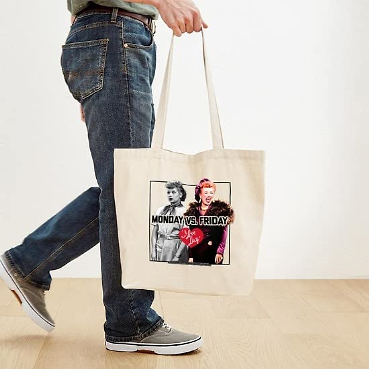 CafePress I Love Lucy Monday Vs. Friday Tote Bag Natural Canvas Tote Bag, Reusable Shopping Bag