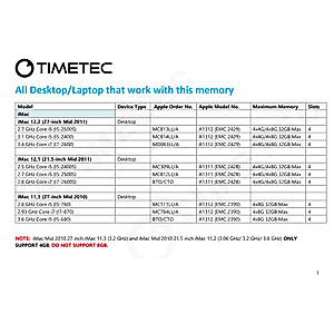 Timetec 32GB KIT(4x8GB) Compatible for Apple DDR3 1333MHz PC3-10600 CL9 for iMac (Mid 2010 27 inch, Mid 2011 21.5/27 inch) SODIMM Memory Module MAC RAM Upgrade for iMac 11,3 / iMac 12,1 / iMac 12, 2