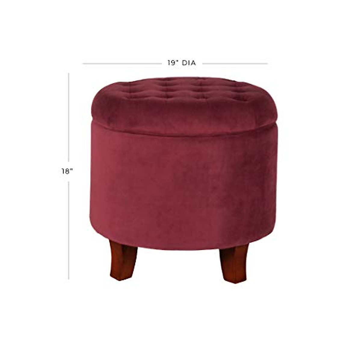 Homepop Home Decor | Upholstered Round Velvet Tufted Foot Rest Ottoman | Ottoman with Storage for Living Room & Bedroom | Decorative Home Furniture, Burgundy Small