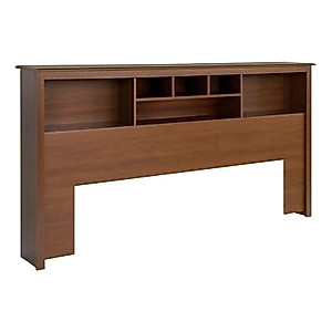 BOWERY HILL Country Style King Size Wood Bookcase Bed Headboard and Cabinet Storage in Cherry