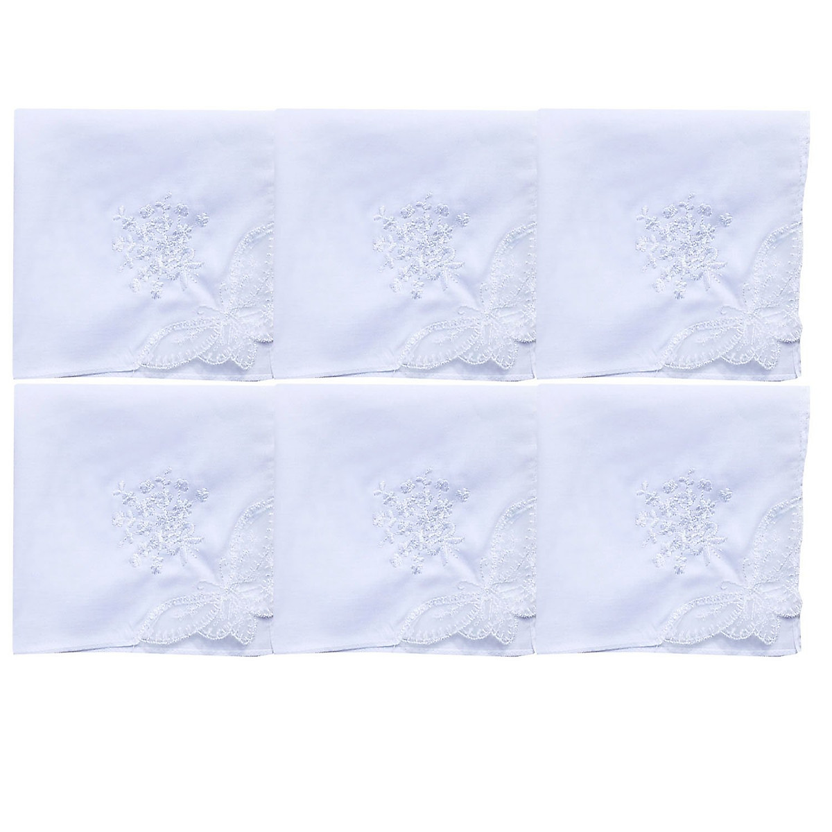 Womens White Flower Embroidered 100% Cotton Handkerchiefs Lace