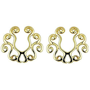 Body Accentz Nipple Rings Non Pierce Non-Piercing Clip On Gold Plate Tribal Floral Pair