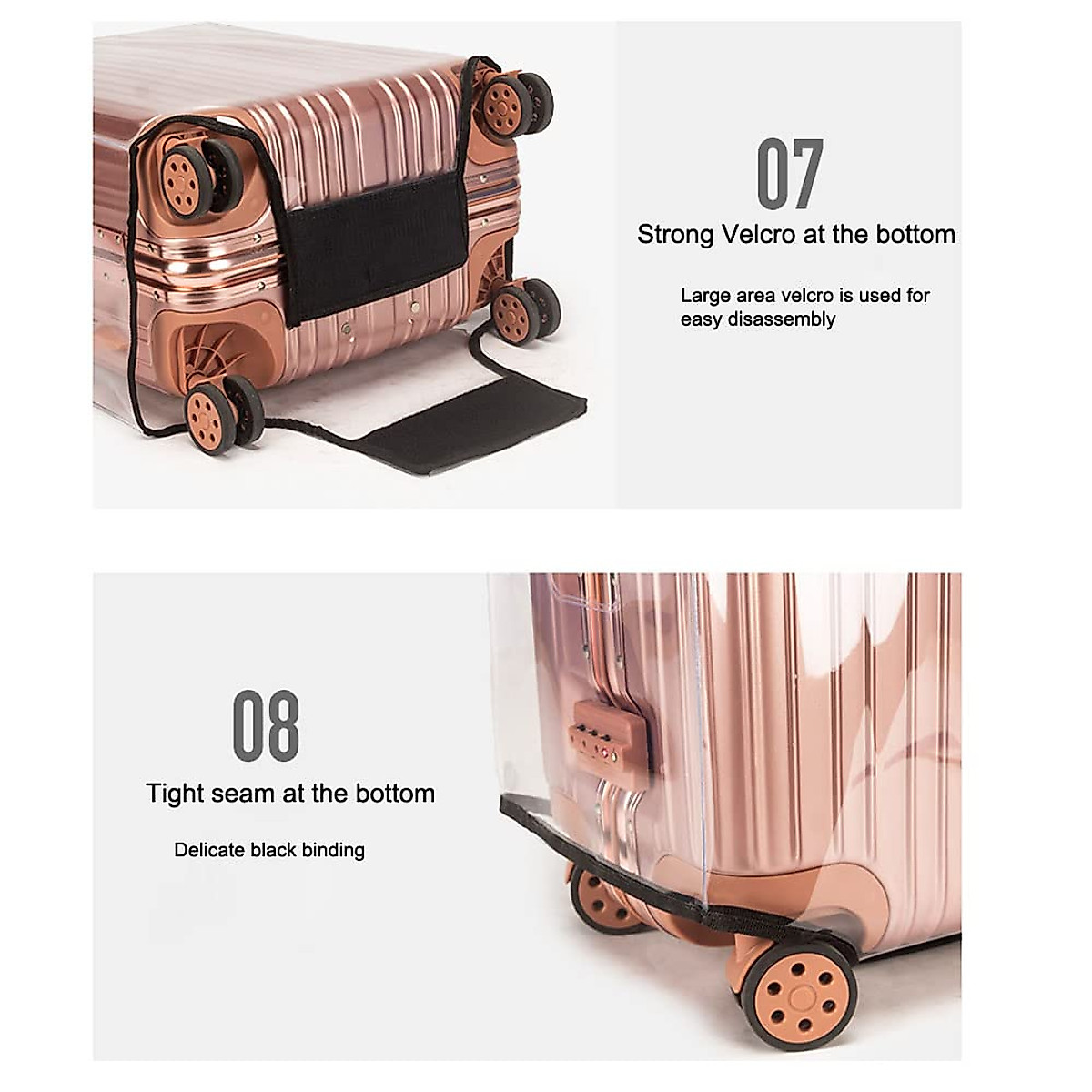 MosaiRudo Clear PVC Luggage Cover Protectors Transparent Travel Luggage Protector for Wheeled Suitcase (No border Thickness 0.3mm, 30inch)