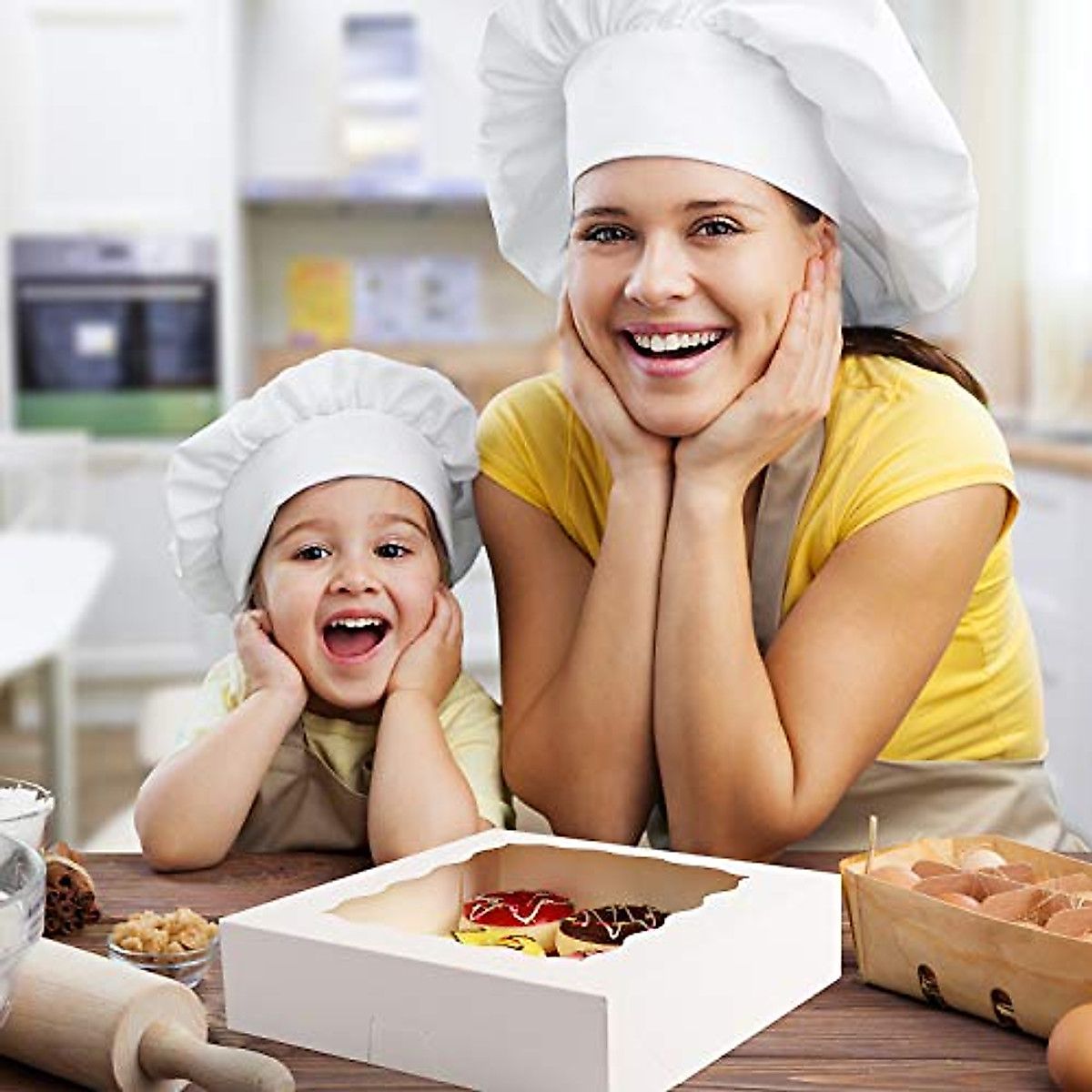 Moretoes 30pcs 8x8x2.5 Inches White Bakery Boxes Cake Boxes Pastry Boxes with Window for Cookies, Donuts, Chocolate Strawberries and Pie