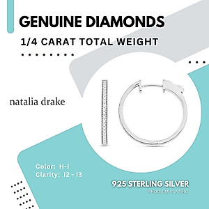 NATALIA DRAKE Small Push Button Clasp 1/4 Cttw Diamond Hoop Earrings for Women in Rhodium Plated 925 Sterling Silver