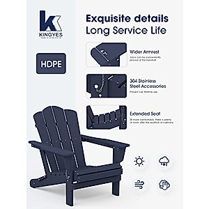 KINGYES Folding Adirondack Chair, HDPE All-Weather Adirondack Chair, Navy