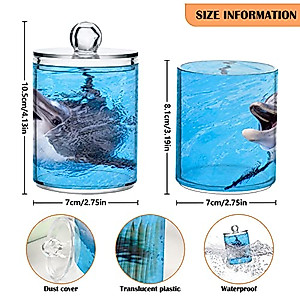 Coikll Cute Dolphin Qtip Holder with Lid 2PCS Apothecary Jars Storage Containers, Clear Plastic Canister for Cotton Swab,Floss Picks, Cosmetics