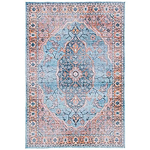 SAFAVIEH Serapi Collection Area Rug - 8' x 10', Blue & Orange, Boho Chic Design, Non-Shedding Machine Washable & Slip Resistant Ideal for High Traffic Areas in Living Room, Bedroom (SEP540M)