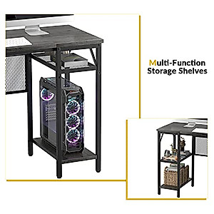 Unikito L Shaped Computer Desk with USB Charging Port and Power Outlet, Reversible L-Shaped Corner Desk with Storage Shelves, Industrial 2 Person Long Gaming Table Modern Home Office Desk, Black Oak