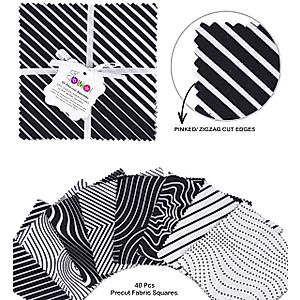 Soimoi Precut 10-inch Geometric Prints Cotton Fabric Bundle Quilting Squares Charm Pack DIY Patchwork Sewing Craft- White & Black