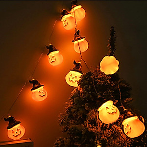 wonlex Orange Halloween Lights Battery Operated, 10FT 20 LEDs Pumpkin Lights Halloween Decor, Halloween Decorations Lights for Indoor, Outdoor Party, Garden (Pumpkin with Wizard Hat)