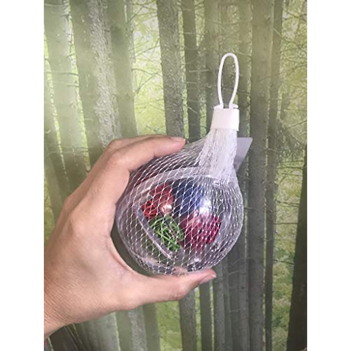 Birds LOVE 3" Hanging Clear Foraging Plastic Perforated Ball Unscrews, Put Bird Treats Inside, Comes w Vine Balls Inside, Bird Cage Medium to Large Bird Toy