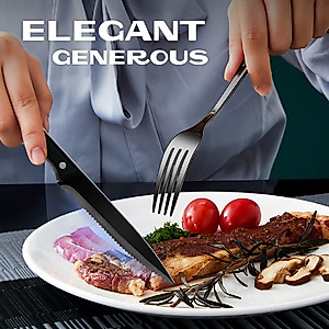 JGJGJG Silverware Set,24 Piece Stainless Steel Flatware Cutlery Set Service For 4,Include Steak Knives/Knife/Fork/Spoon,Mirror Finish, Dishwasher Safe Perfect For Home Kitchen Restaurant (Black)