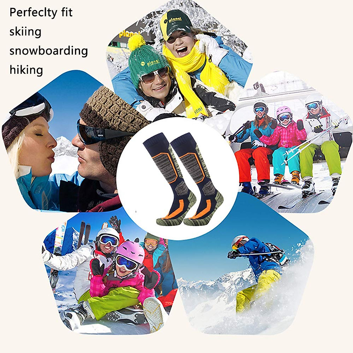 Ski Socks 2 Pairs Pack,Knee High Socks for Men Women Unisex Thick Snow Skiing Snowboard Socks (Fits womens 6-13, fits mens 7-12, Black +Blue)