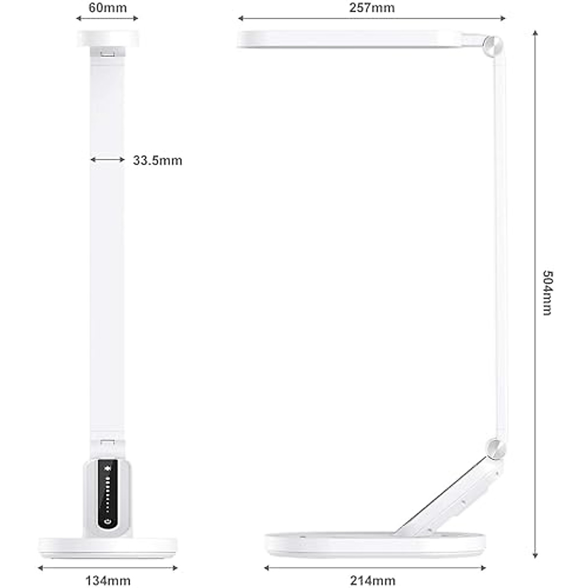 JKSWT LED Desk Lamp for Reading, Eye-Caring Natural Light Protects Eyes Dimmable Office Table Lamps with 5 Color Modes USB Charging Port Touch Control and Memory Function,10W