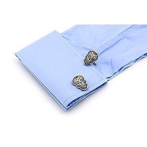 iGame Day Of The Dead Cuff Links Muti-color Brass Material Sugar Skull Design Cufflinks with Gift Box