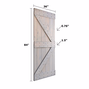 48 in/60in/72in/84in X 84 in K Series DIY Knotty Wood Double Sliding Barn Door with Hardware Kit (72 in x 84 in, Light Grey)