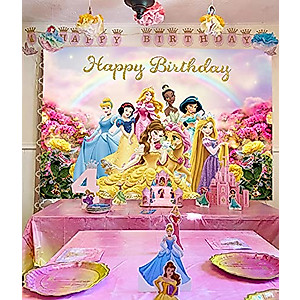 BWW Princess Happy Birthday Backdrop Colorful Rainbow Flowers Photo Backdrop Fairy Tale Little Girl Princess Birthday Party Background Multicolor Glitter Photography Background 5x3ft
