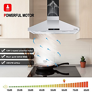30 inch Range Hood, GASLAND Chef PR30SSN Wall Mount Vent Hood Stainless Steel, Ducted Stove Hood with Sensor Touch Control, Convertible Chimney-Style, LED Lights, Aluminum Mesh Filters