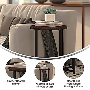 Taylor + Logan Brennan End Table - Engineered Wood Walnut Side Table with Matte Black Cross Brace Frame - 15.75" Round Side Table