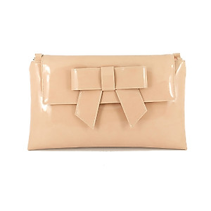 LONI Womens Clutch Bag Shoulder Bag Wristlet in Patent Faux Leather in Nude Pink