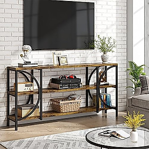 Tribesigns 70.9 Inch Extra Long Sofa Table, 3 Tier Narrow Console Table with Storage Shelves, Industrial Entryway Table Behind Sofa Couch for Living Room, Hallway, Foyer, Rustic Brown