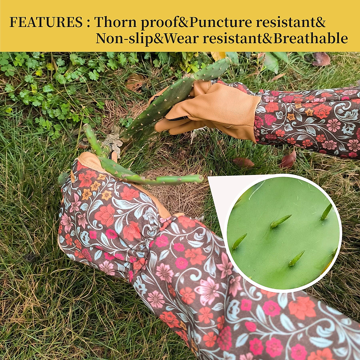 SAVJOB Gardening Gloves for Men&Women,Goatskin Leather Thorn Proof Garden Gloves with Touchscreen,Work Gloves,Gardening Gifts,Brown,Large