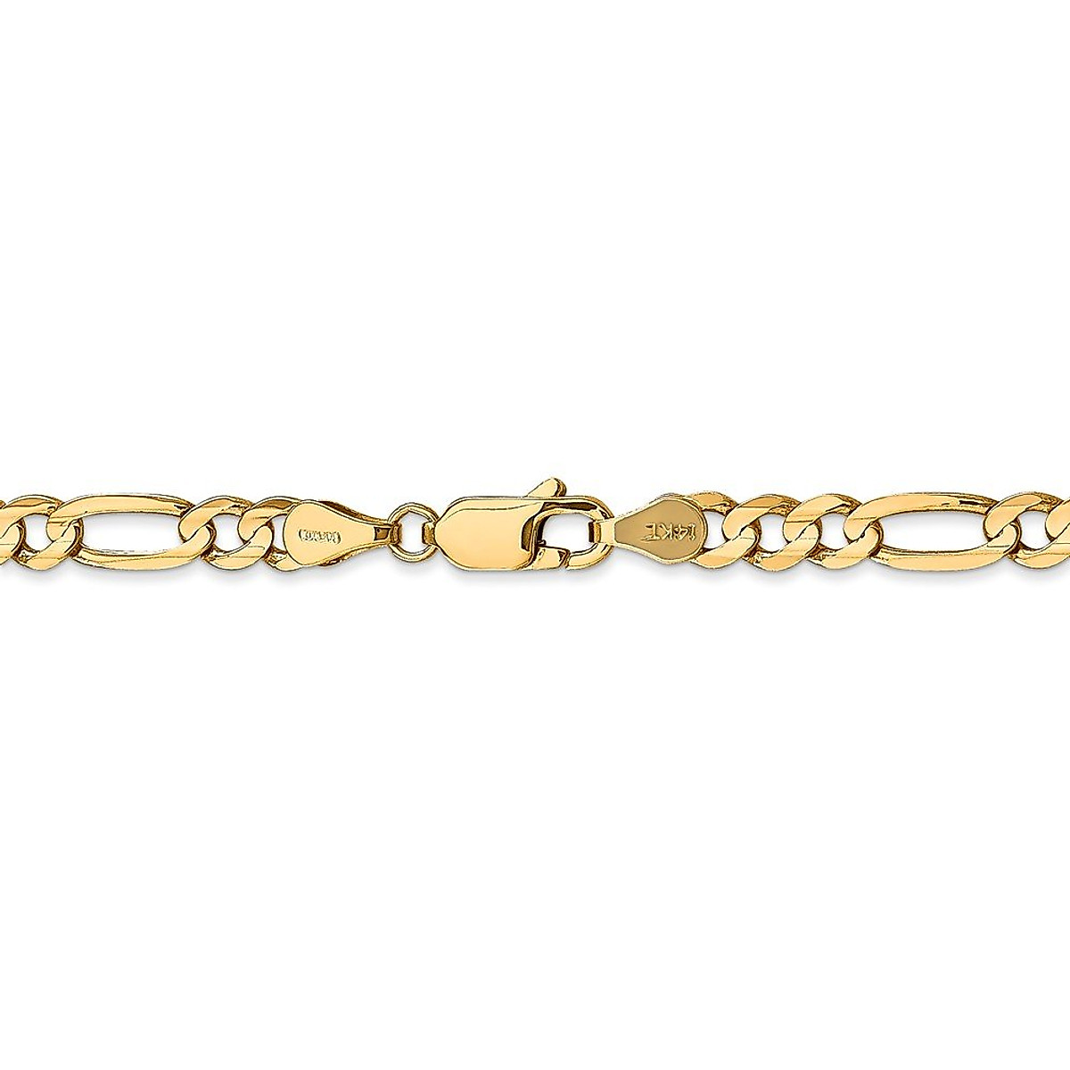 Solid 14k Yellow Gold 4.50mm Concave Open Figaro Chain Bracelet - with Secure Lobster Lock Clasp 7"