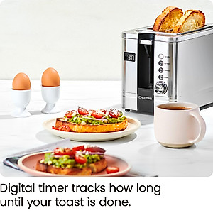 Chefman 2-Slice Digital Toaster, Pop-Up, Stainless Steel, Extra-Wide Slots For Bagels, Defrost, Reheat, Cancel Functions, Removable Crumb Tray