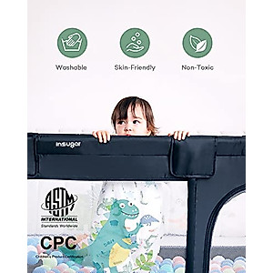 Baby Playpen Play Yard Sturdy, Insugar Playpen for Babies and Toddlers, Portable Small Baby Fence, Safe Play Area with Gate, Breathable Mesh, Dinosaur Printed, BPA-Free, Non-Toxic, Black, 47"x47"x27"