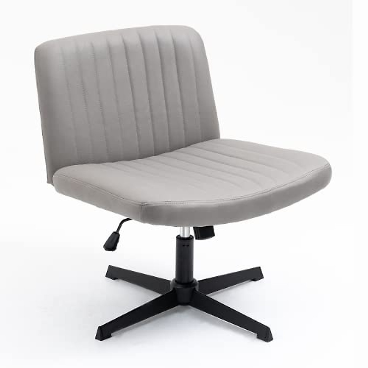 Armless Office Chair PU Leather Office Desk Chair No Wheels, Swivel Vanity Chair Adjustable Mid-Back Ergonomic Task Chair with Height Adjustable and Cross Legged for Home Office Chair, Gray