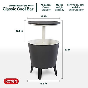 Keter Modern Cool Bar Outdoor Patio Furniture and Hot Tub Side Table with 7.5 Gallon Beer and Wine Cooler, Grey