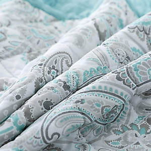 KASENTEX Authentic 100% Cotton 3-Piece Oversized Twin XL Quilt Set Soft Bedspread Coverlet Sets (Blue Paisley, 80X106+20X26 X2)