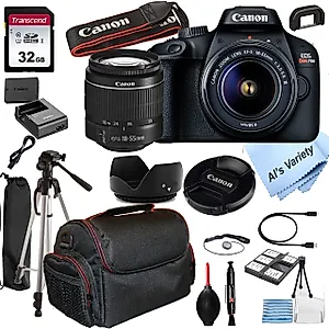 Canon EOS Rebel T100 DSLR Camera w/EF-S 18-55mm F/3.5-5.6 Zoom Lens + 32GB Memory + Case + Tripod + Filters (20pc Bundle)