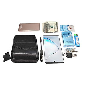Genuine Leather Cell Phone Belt Holster Waist Bag Crossbody Purse Travel Bag for Galaxy S20+ S10 Plus,A30s,A10s,A50,Note9,Note 8, Google Pixel 4 XL,Xiaomi Mi 9T, Redmi 8A,OnePlus 7T,BLU Vivo XL5-Black