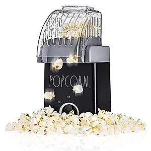 Hot Air Popcorn Making Machine, One Touch Easy to Use Fast Popping Popcorn Maker, Movie Theater Style Popcorn, 2 oz Capacity, With Removable Cover, Labeled "POPCORN" by Rae Dunn (Black)