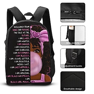 JYSDZSE African Girls Cute Backpacks - 17 Inch Set School Bag/Crossbody/Pen Bag Three-Piece Backpack for Men and Women