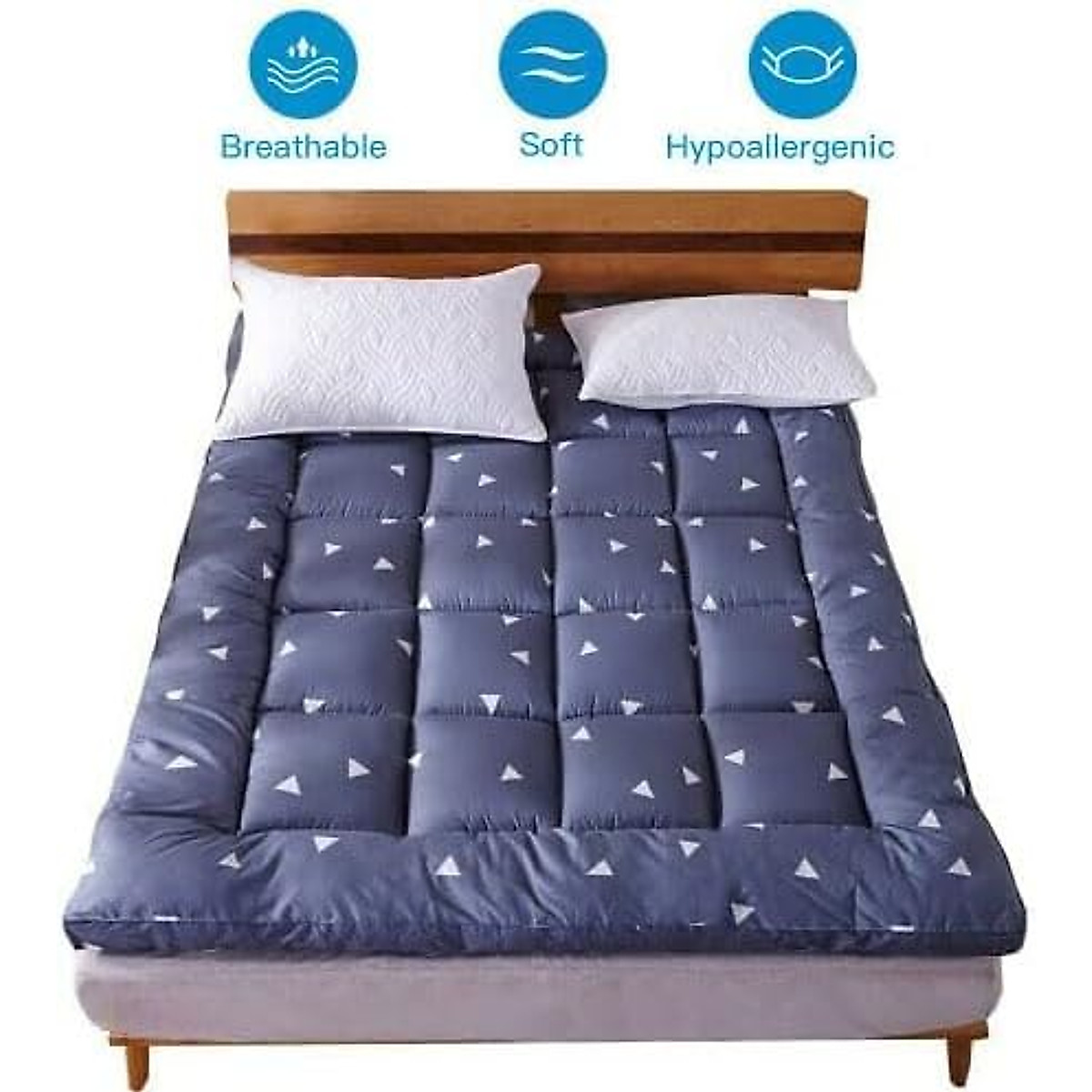 King Quilted Mattress Pad Cover, Pillow Top Mattress Cover, Mattress Protector Cotton Top with Deep Pocket Cooling Mattress Topper (King, White)